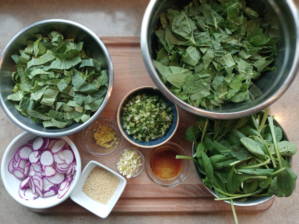 Stir Fried Bok Choy, Komatsuna, Chard and Radish with Garlic Sauce ...